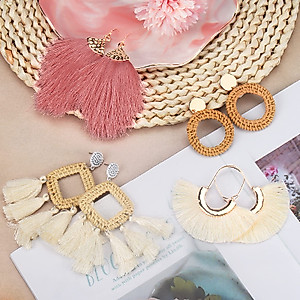 Hazms 9 Pairs Rattan Earrings for Women Lightweight Acrylic Geometric Statement Woven Earrings Handmade Straw Wicker Braid Hoop Drop Dangle Earrings