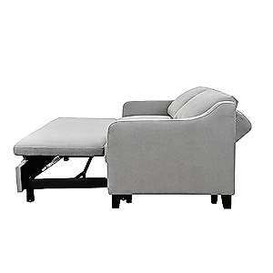 3-in-1 Upholstered Futon Sofa Loveseat Convertible Sleeper Couch Bed ,2-Seaters Sofa & Couch Soft Cushions Love Seat Daybed for Small Space Living Room Napping,Light Gray Queen Size with 2 Pillows