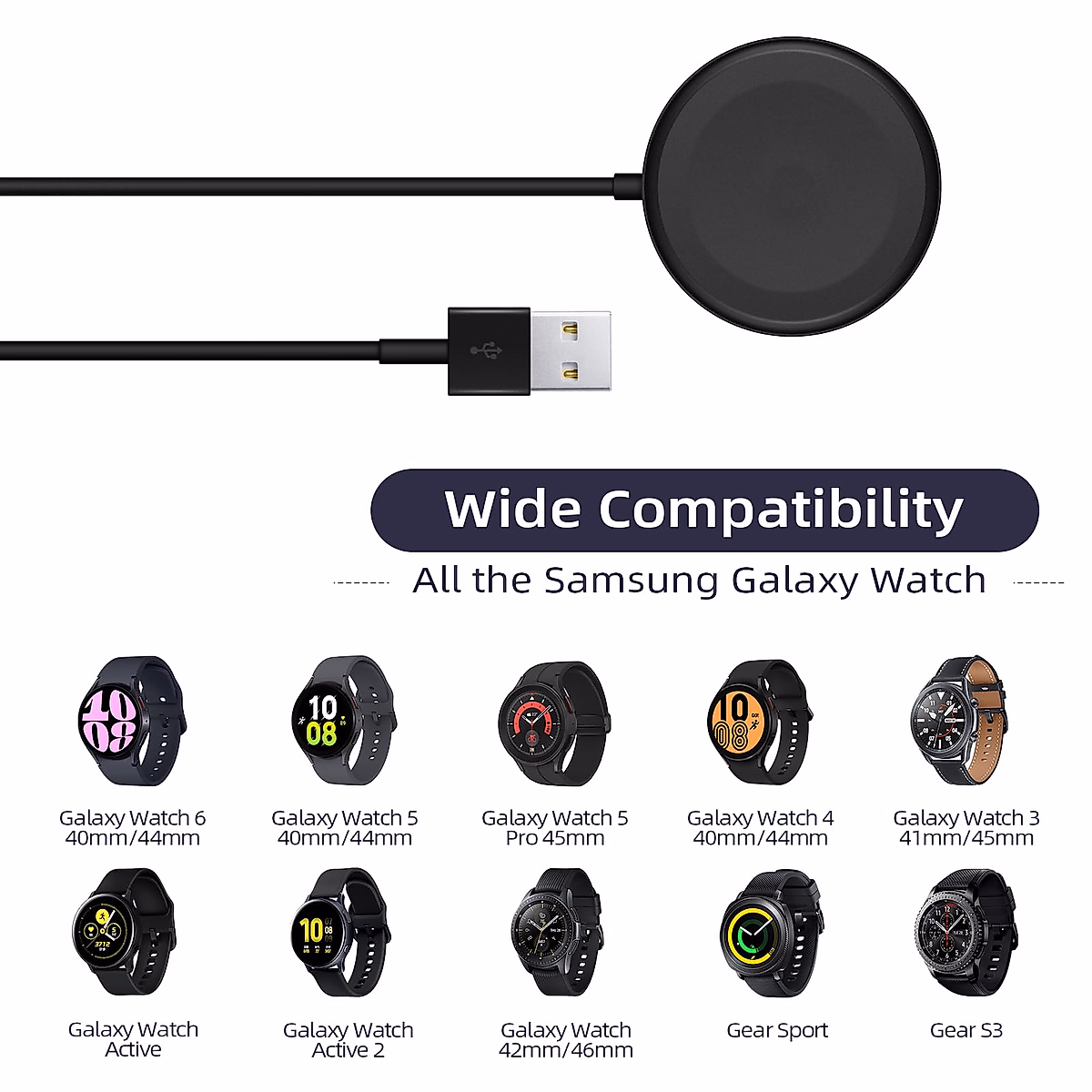 Oriflame 2 Pack Watch Charger Compatible with Samsung Galaxy Watch, Portable Charging Dock Compatible for Galaxy Watch 6/6 Classic/5 Pro/5, Galaxy Watch 4/3, Galaxy Watch Active2/1, Gear Sport/S3