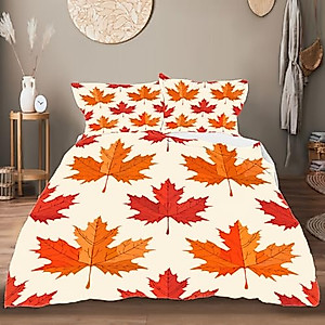 DiuuDi Maple Duvet Cover King Size 3D Printed Duvet Cover Set Light Yellow Background Orange Maple Leaves Bedding Set Home Decoration Comforter Cover Cozy Quilt Cover with 2 Pillowcases