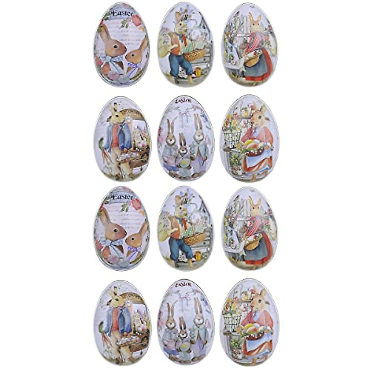 jojofuny 12Pcs Painted Eggshell Style Tin Box Easter Rabbit Tin Box, Egg- shaped Candy Box Jewelry Box Gift Package Box Metal Empty Eggs