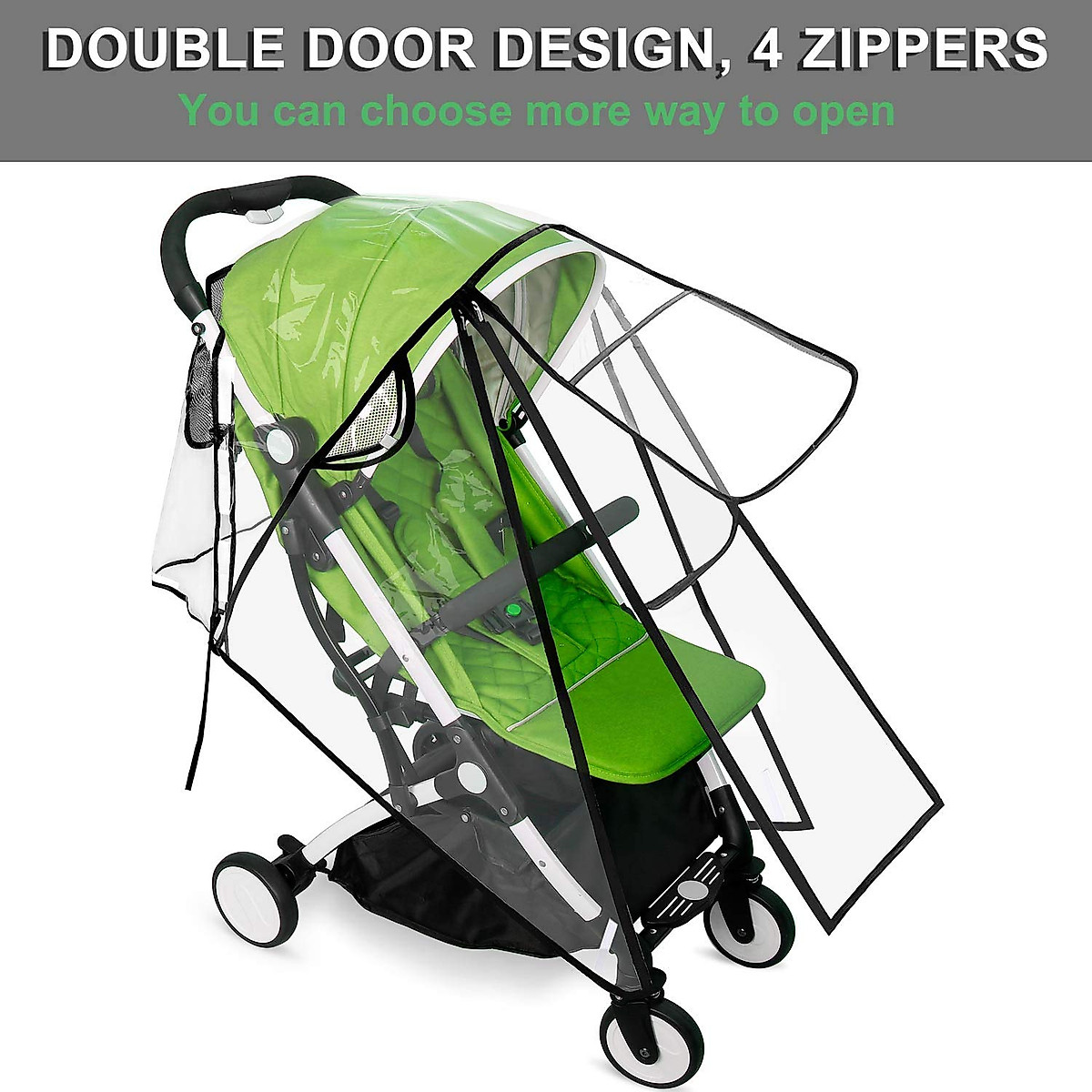 Universal Stroller Rain Cover, Double Door Design & Large Storage Baby Stroller Weather Shield, Waterproof Stroller Cover, Food Grade EVA, Eye Protect (L)