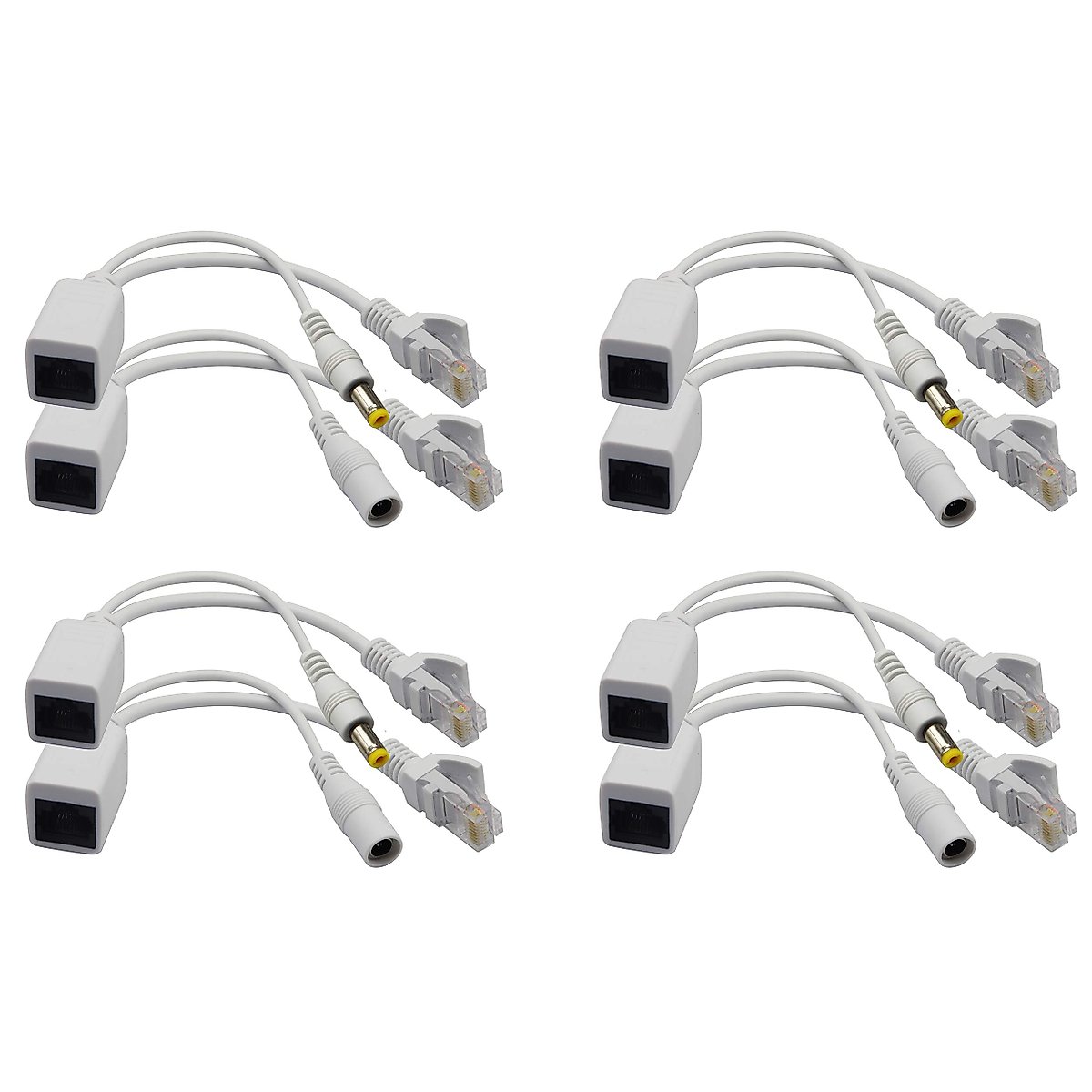 zdyCGTime Passive PoE Injector and PoE Splitter Kit with RJ45 Ethernet and Power via DC 5.5x2.1 mm F/M Adaptor Connector（White 4 Pairs