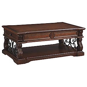 Signature Design by Ashley Alymere Traditional Lift Top Coffee Table, Hand-Finished with 2 Storage Drawers and Fixed Floor Shelf, Dark Brown