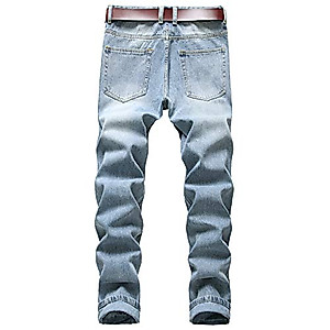 COOSVEN Men Ripped Jeans, Slim Fit Straight Leg, Denim Pants with Holes (Light Blue, 30)