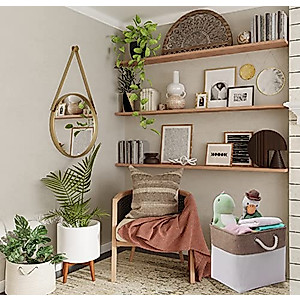 Large Cube Storage Baskets Organizer (10.5" x 10.5" x 11") for Clothes Toys Towel Books, Canvas Fabric Sturdy Collapsible Storage Boxes with Cotton Handles for Closet, Shelves (Beige/Brown, 6 Pack)