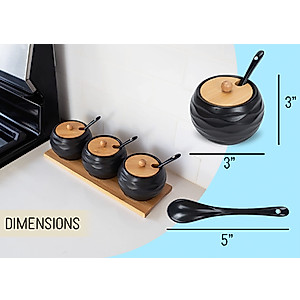 Nat & Jules Round Black 9 ounce Stoneware Spice Container and Tray Set