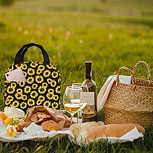 OMXNAQZ Sunflower Insulated Lunch Bag for Women with Containers Freezable Cooler Thermal Waterproof Lunch Box