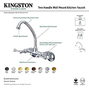 Kingston Brass KS314C Kingston Adjustable Center Wall Mount Kitchen Faucet, Polished Chrome