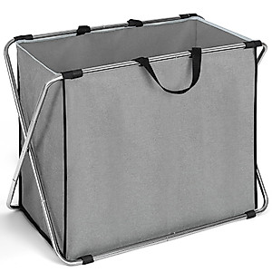 Large Laundry basket, Collapsible Laundry Hamper, Freestanding Waterproof Clothes Hamper with Storage Bag & Metal Frame for Dirty Clothes in Laundry Room Bathroom Home College Dorm Essentials (Grey)