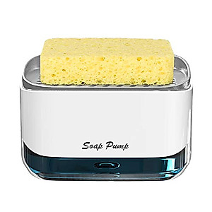 Kitchen Dish Soap Dispenser with Sponge Holder, 2022 Newest 2-in-1 Countertop Soap Pump Dispenser, for Kitchen Sink Dishwashing Soap Dispenser - 12.5 Ounces