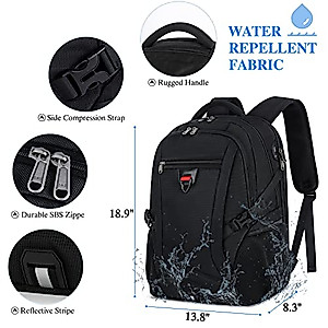 Travel Laptop Backpack 17 Inch Extra Large Backpack for Men Waterproof College School Backpack 17.3 TSA Friendly Travel Backpack with USB Charging Plug Mens Backpack Computer Backpack Black 45L