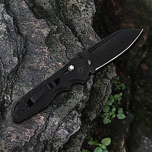 EMHTiii Pocket Folding Knife for Men: 3.93" Stainless Steel All Black Blade, Axis Lock, G10 Scales with Clip, EDC Knives Great for Outdoor, Camping, Hiking, EMH01N