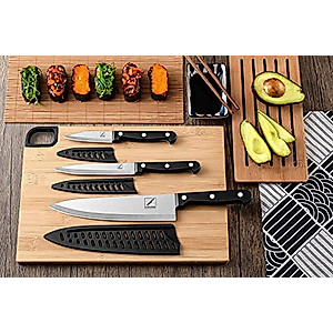 COKUMA Kitchen Knife, 3-Pcs Knife Set With Sheath, 8 Inch Chef Knife, 4.5 Inch Utility Knife, 4 Inch Paring Knife, Stainless Steel Chef Knife Set, Black