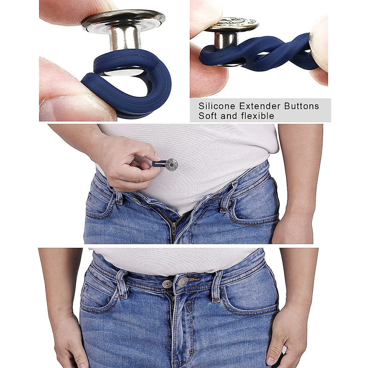 Pants Button Extender Shirt Collar Extenders: 8 Pcs Jeans Waist Silicone Extender Button for Mens and Women - 6 Pcs Neck Button Extender Collar Extenders for Mens Dress Shirts