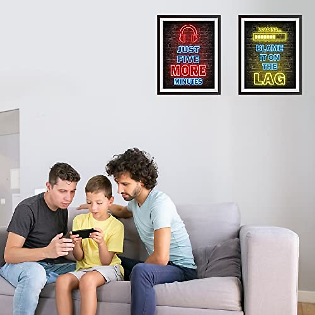 Printed Neon Gaming Posters Set of 4 (8”X 10”), Boys Room Decorations for Bedroom, gamer wall art,Gamer, Teen boy bedroom, game room, No Frames