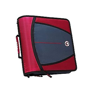 Case-it The Mighty Zip Tab Zipper Binder - 3 Inch O-Rings - 5 Color Tab Expanding File Folder - Multiple Pockets - 600 Sheet Capacity - Comes with Shoulder Strap - Red D-146
