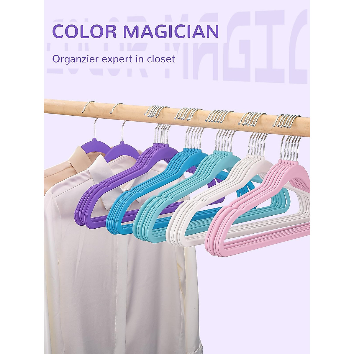 HOUSE DAY 60 Pack Plastic Hangers, Purple Hangers Extra Wide with 360°Swivel Hook, Space Saving Hangers for Bedroom Closet, Shirts, Pants, Heavy Duty Hangers Enough for Coat, Suit