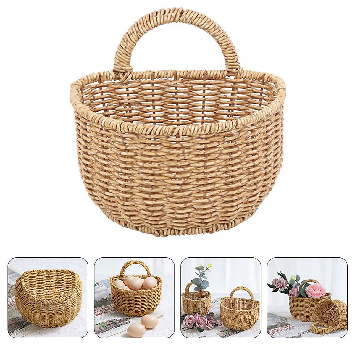 BESTOYARD 2pcs Woven Storage Basket shelf basket sundries storage basket rattan wall outdoor pots hanging rattan basket baskets jute small storage basket wall flower basket bread flowers pp