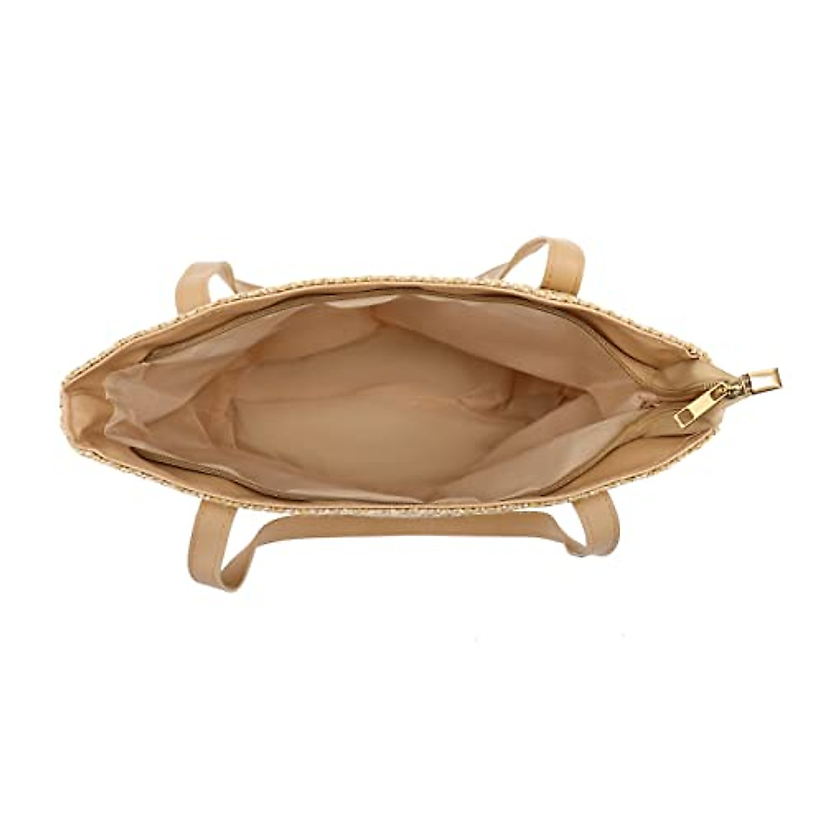 Straw Beach Tote Bags for Summer, Large Beach Bags for Women, Handmade Woven Straw Bag with Leather Handles & Zipper Closure for Vacation, Holiday, Seaside (Khaki)