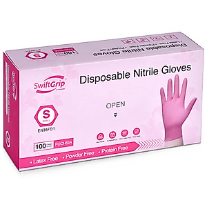 SwiftGrip Powder-Free Nitrile Gloves, X-Small, 100ct Box - 3-mil, Disposable, Latex-Free, for Kitchen, Cleaning, Estheticians, Hair Stylist - Pink/Fuchsia