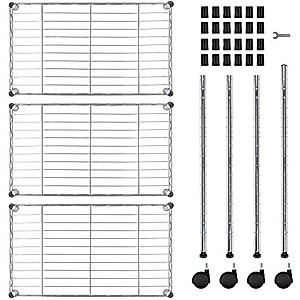 YSSOA 3-Tier Heavy Duty Height Adjustable Storage Shelving Unit,Chrome,24.02" D x 13.78" W x 21.97" H inch, 1 Pack