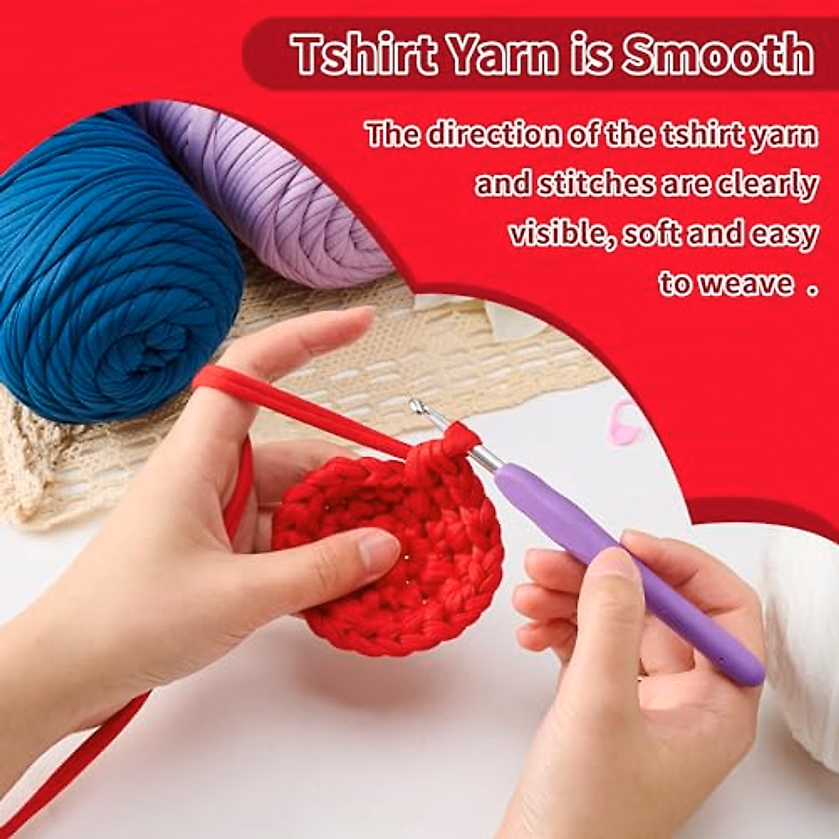 Comtest T-Shirt Yarn Knitting Yarn for DIY Bag Blanket Cushion Handmade Crochet Elastic Fabric Yarn 0.88Lb Red