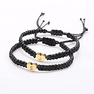Personalized 26 Initial Bracelet Copper Heart Letter Woven Bracelet Dainty Heart Charm Bracelet Woven Bracelet for Men Women Girls Smart Watches (L, One Size)