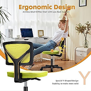 Sweetcrispy Office Computer Desk Chair, Ergonomic Low-Back Mesh Rolling Work Swivel Chairs with Wheels, Armless Comfortable Seat Lumbar Support for Home, Bedroom, Study, Student, Adults, Green