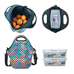 YOUDA Insulated Lunch Bag Neoprene Shoulder Lunch Tote Boxes Bags for Women Men Work Office Outdoor Picnic Travel (Colorful)