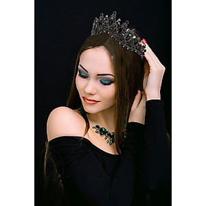 TOBATOBA Black Crown Black Tiaras for Women, Halloween Gothic Crown, Womens Black Halloween Costumes, Crystal Queen Crown Black Wedding Tiara, Party Prom Birthday Halloween Accessories