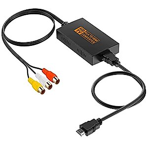 ZUKVYE RCA to HDMI Converter, AV to HDMI Adapter Support 1080P PAL/NTSC Compatible with PS one, PS2, PS3, STB, Xbox, VHS, VCR, Blue-Ray DVD Players（ with HDMI Cable ）