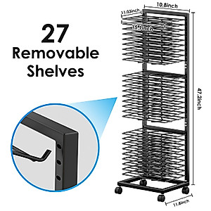 WISIMMALL Art Drying Rack, Paint Drying Rack with 27 Removable Shelves, Lockable Wheels, Metal Art Storage Rack, Art Drying Rack for Classroom, Art Studios and Schools