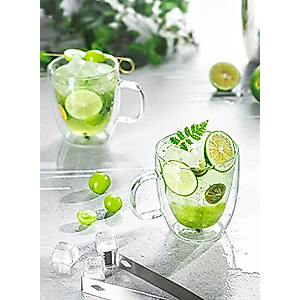 Sweese Double Wall Glass Coffee Mugs - 12.5 oz Insulated Clear Coffee Mugs Set of 2, Perfect for Espresso, Cappuccino, Latte, Americano, Tea Bag, Beverage (413.101)