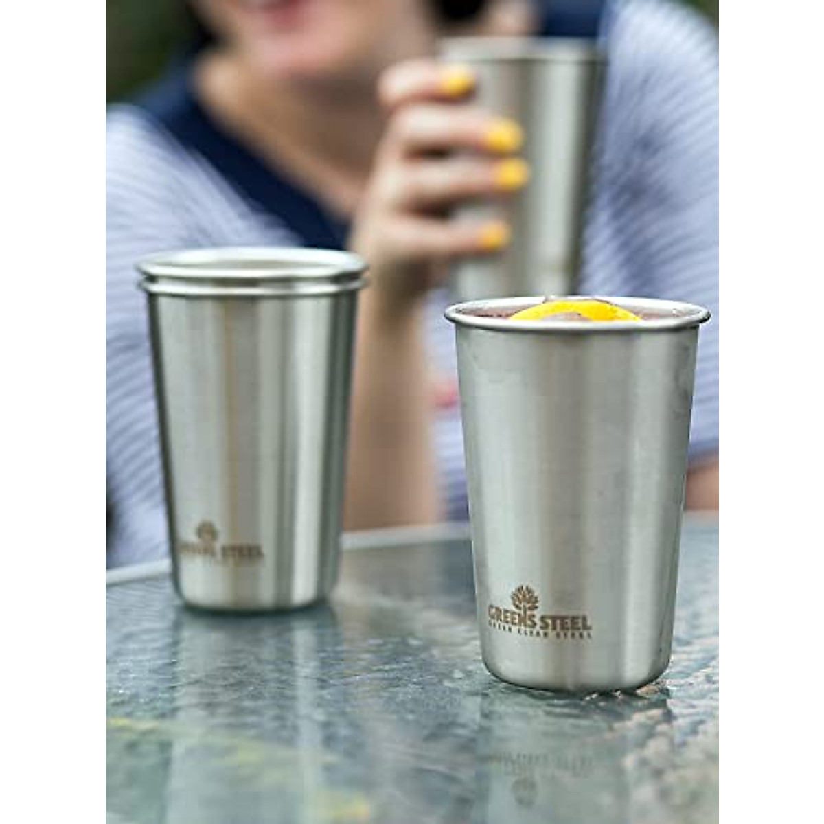 #1 Premium Stainless Steel Cups 16 oz/ 475ml Pint Cup Tumbler (4 Pack) by Greens Steel - Premium Metal Cups - Stackable Durable Cup