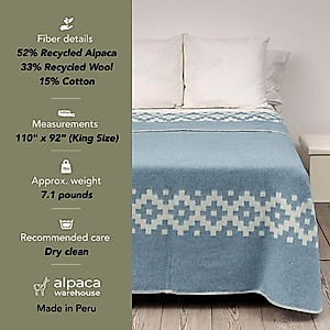 Thick Alpaca Wool Blanket Heavyweight Camping Outdoors Indoors Soft Peru King Size Ethnic Design (Dark Gray - Soft Gray Design, King Size)