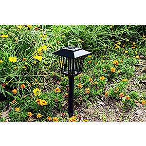 New & Improved Solar Powered Zapper- Enhanced Outdoor Flying Insect Killer- Hang or Stake in the Ground- Cordless Garden Lamp- Portable LED Machine- Best Stinger for Mosquitoes/ Moths/ Flies (Black)