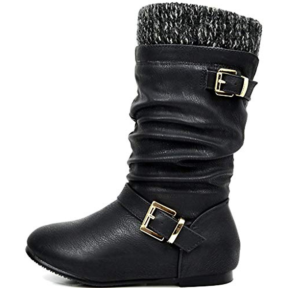 DREAM PAIRS Girl's Faux Fur Lined Knee High Winter Riding Boots(Toddler/Little Kid/Big Kid),Size 2 Little Kid,Black,KLOUCH