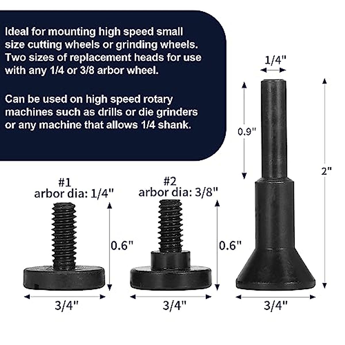 NuoDunco Cut-Off Wheel Mounting Mandrel 1/4" 3/8" 2-Type Mounting Heads, 1/4" Stem Mandrel for Rotary Tool Die Grinder Drill Attachment Angle Air Grinder