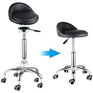 JupiterForce 24'' Adjustable Rolling Stool 360 degree Swivel Salon Office Massage Medical Facial Spa Stool Chair with Wheels Backrest PU Cushion Gas Lift Stool (Black)