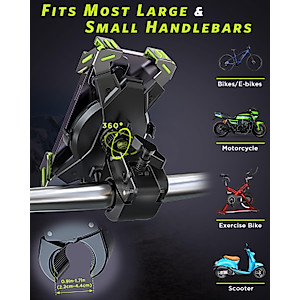 IPOW Bike Phone Holder, Adjustable Motorcycle Phone Mount, 2023 Upgraded Motorcycle Handlebar Phone Clamp, Scooter Phone Clip Compatible with iPhone 14 Plus/Pro Max, 13 Pro Max, S23, S22, Green