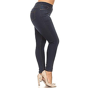 Jvini Women's Pull-On Skinny Jeans Stretch Skinny Denim Jeggings Classic Dark Blue Size 3XL