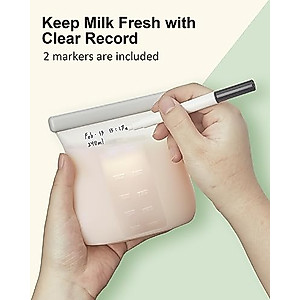 Lictin 5PCS Silicone Breastmilk Storage Bags, 8.5oz/250ml Reusable Breast Milk Storage Container, BPA-Free Self-Standing Milk Storing Bags for Breastfeeding, Leak-Proof Baby Food Storage Containers