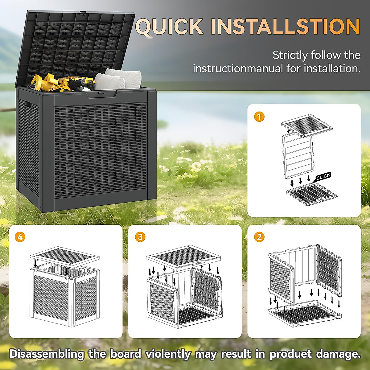 Esmlada 31 Gallon Outdoor Storage Box, Resin Deck Boxes Indoor and outdoor, Waterproof Storage Box Lockable Lid for Garden Tools, Package Delivery, Pool Supplies, Patio Cushions, Black