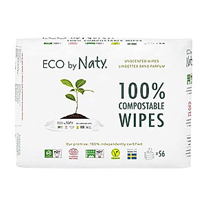Eco by Naty Unscented Baby Wipes - 100% Compostable and Plant-Based Wipes, Good for Babies and Newborn Sensitive Skin,56 Count (Pack of 3)