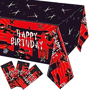 WovWeave 3 Pieces Ninja Birthday Party Table Covers Disposable Plastic Ninja Tablecloths Ninja Rectangular Table Cloths for Kids Anime Ninja Birthday Party Decorations, 54 x 108 Inch