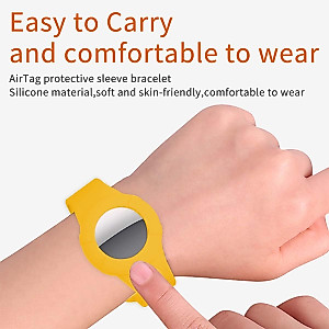 Kids Bracelet Case for AirTag 2021,Silicone Watchband Airtag Protective Cover for Kids Toddler Baby Children Elders,Anti-Lost Wearable Holder Fits Airtag. (Yellow), 10.8×0.15inch