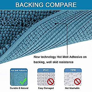 H.VERSAILTEX 2 Piece Bathroom Set Bathroom Rugs Bath Mats Sets Super Absorbent Chenille Striped Bath Mats Non Skid Machine Wash Dry Rugs for Bathroom Floor(Turquoise Blue, 47 x 17 Plus 17 x 24 Inches)