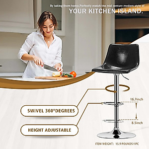 VATROS Bar Stools Set of 2, Adjustable Bar Stools with Back and Footrest, PU Leather Upholstered Swivel Counter Height Bar Stools for Home Kitchen Island-Black