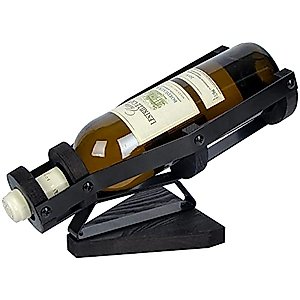 J JACKCUBE DESIGN Black Metal Wine Bottle Holder, Countertop Single Vintage Wooden Wine Rack Holder Display Stands for Home Bar Tabletop Décor Accessories- MK642A